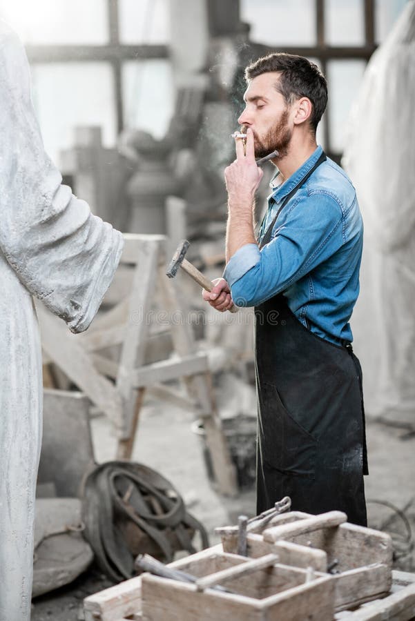 Sculptor Working with Sculptures in the Studio Stock Photo - Image of ...