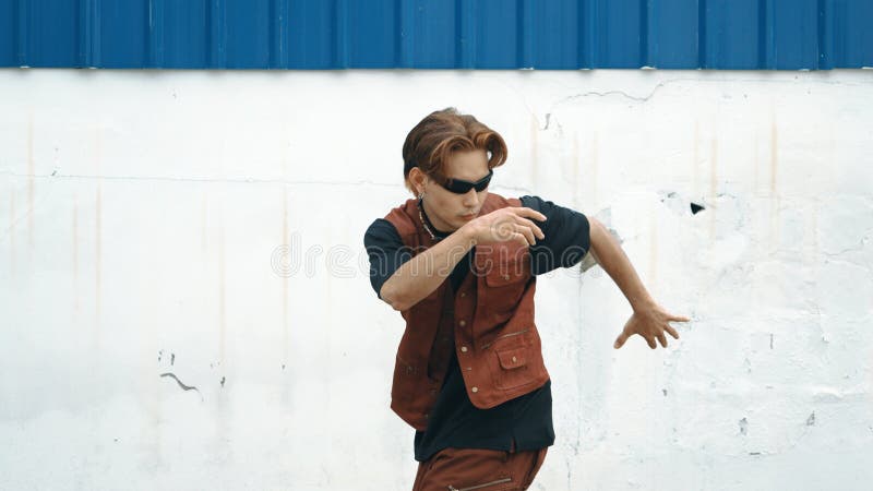 Handsome Street Dancer Practicing Break Dancing at White Back Ground ...