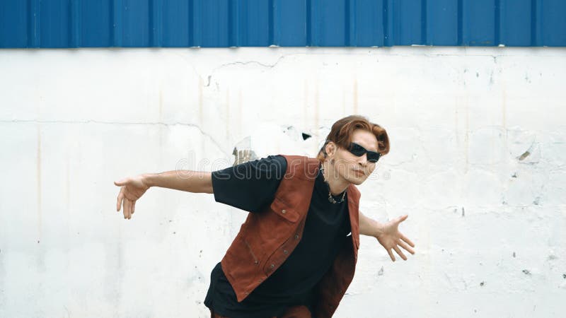 Handsome Street Dancer Practicing Break Dancing at White Back Ground ...