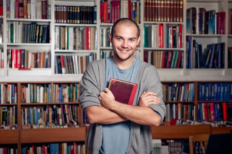 Handsome Student in Library Stock Image - Image of happiness, modern ...