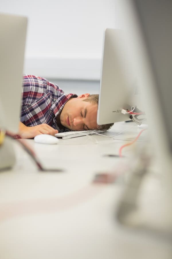 Handsome Student Sleeping in the Computer Room Stock Image - Image of ...