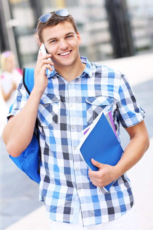 Handsome Student Talking on the Phone Stock Image - Image of cell ...