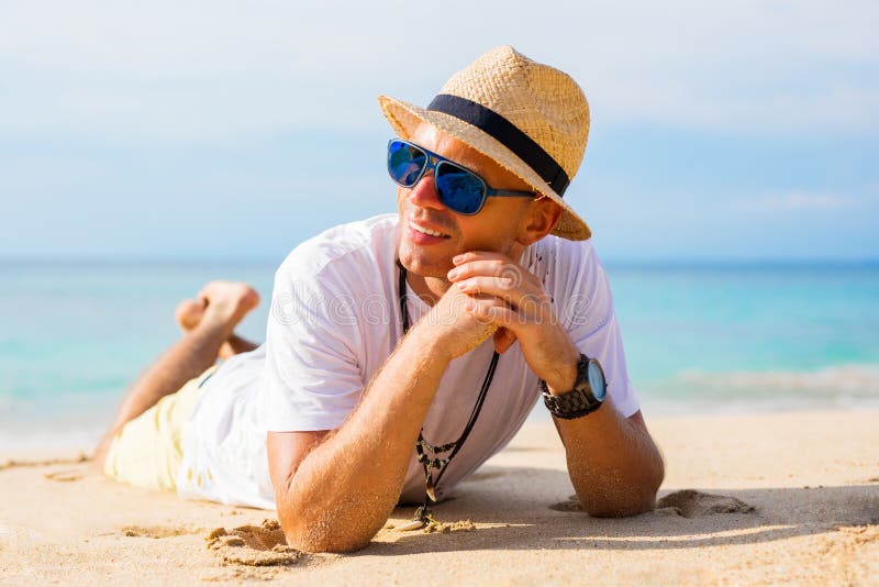 Handsome Stylish Man Relaxing on the Beach Stock Image - Image of ...