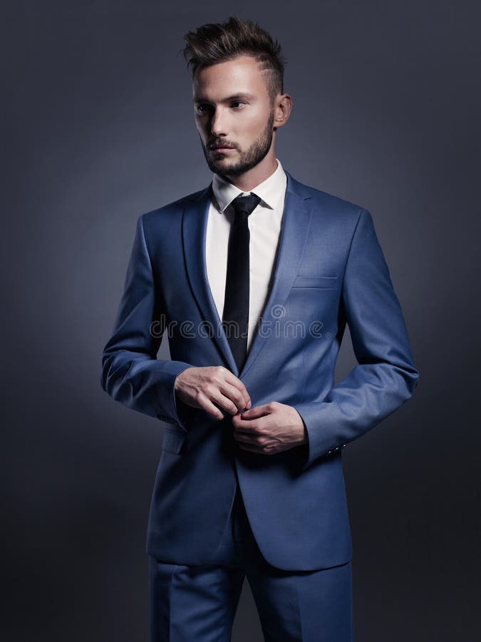 Handsome Stylish Man in Blue Suit Stock Photo - Image of caucasian ...