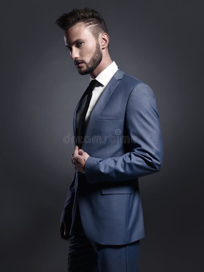 Handsome Stylish Man in Blue Suit Stock Image - Image of imposing ...