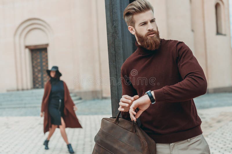 Handsome Stylish Man Waiting Stock Image - Image of handsome, beard ...