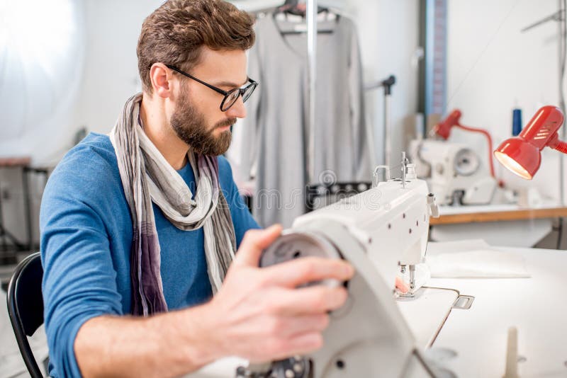 Tailor Sewing with Machine at the Studio Stock Image - Image of fashion ...