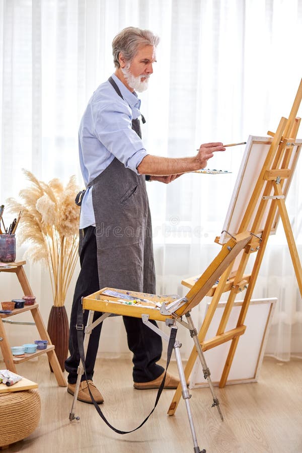 Handsome Talented Painter Creating Masterpiece Stock Photo - Image of ...
