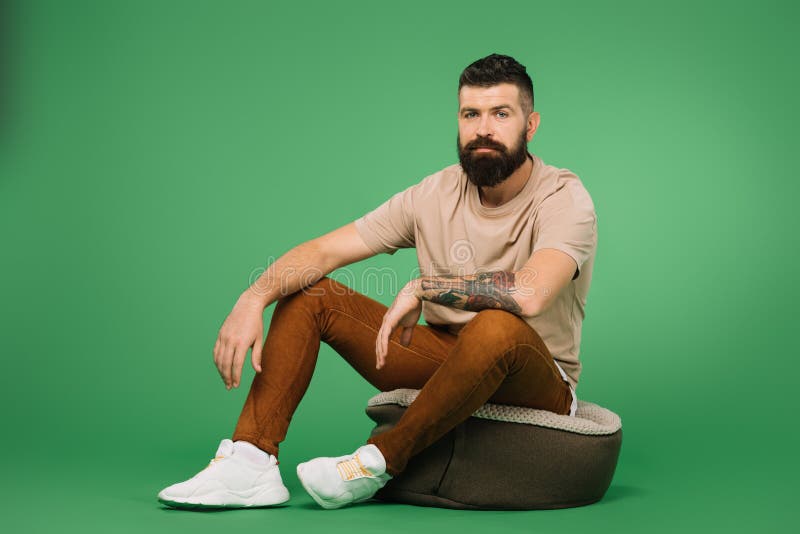 Handsome Tattooed Bearded Man Sitting Stock Image Image Of Male