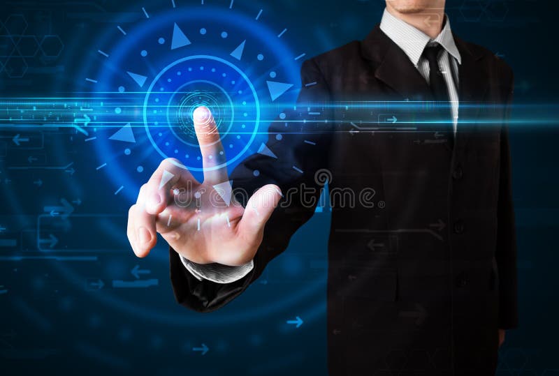 Handsome Tech Guy Pressing High Technology Control Panel Screen Stock Photo - Image of analytics ...