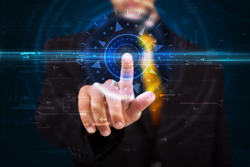 Handsome Tech Guy Pressing High Technology Control Panel Screen Stock ...