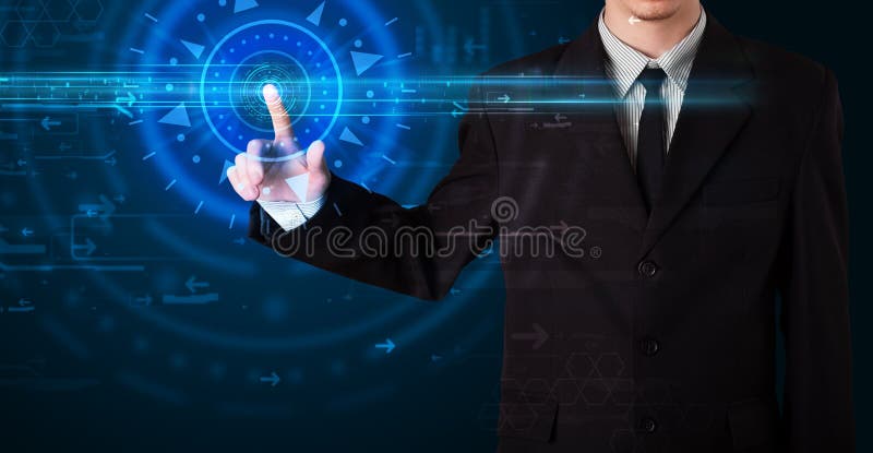 Handsome Tech Guy Pressing High Technology Control Panel Screen Stock ...