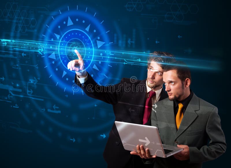 Handsome Tech Guy Pressing High Technology Control Panel Screen Stock ...