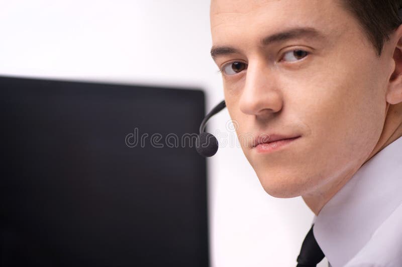 Handsome Technical Support Operator Working on Computer. Stock Photo ...