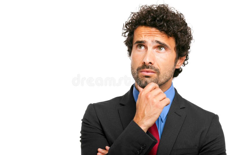 Handsome Thoughtful Manager Isolated on White Stock Image - Image of ...