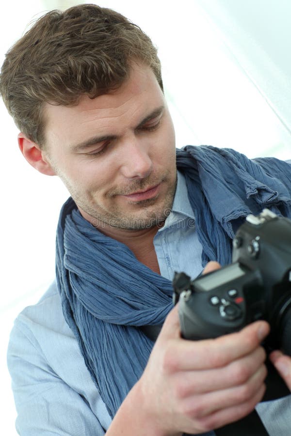 Handsome Trendy Man Using Camera Stock Photo - Image of portrait ...