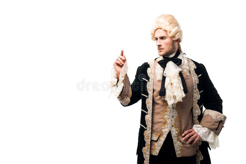 Victorian Man Standing with Hand on Hip and Pointing with Finger ...