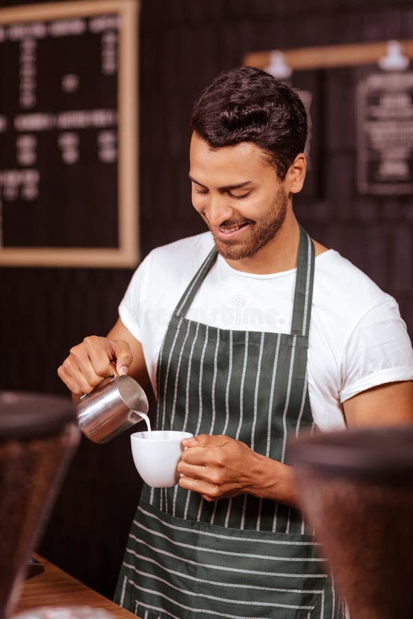 Handsome Waiter Adding Milk To Coffee Stock Image - Image of restaurant ...