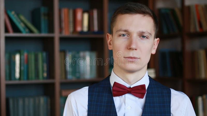 Handsome White Man Standing in University Library Looking at Camera and ...