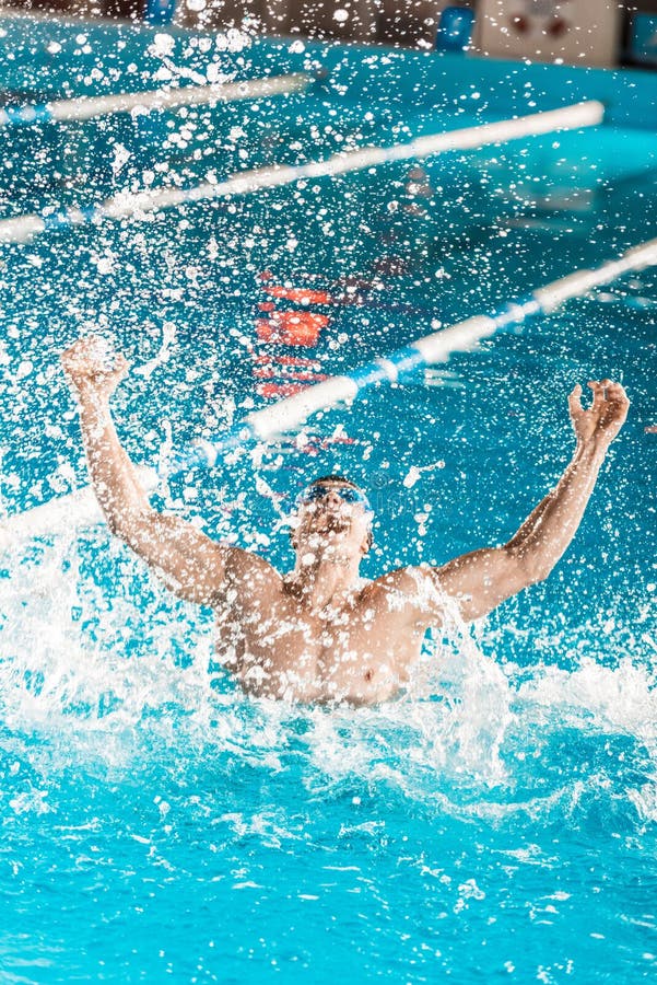 Handsome Winning Muscular Swimmer in Competition Stock Photo - Image of ...