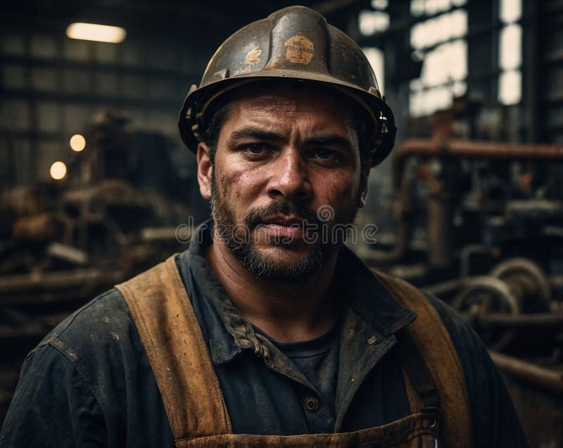 Handsome Worker in Gritty Setting, Illuminated by High Contrast Light ...