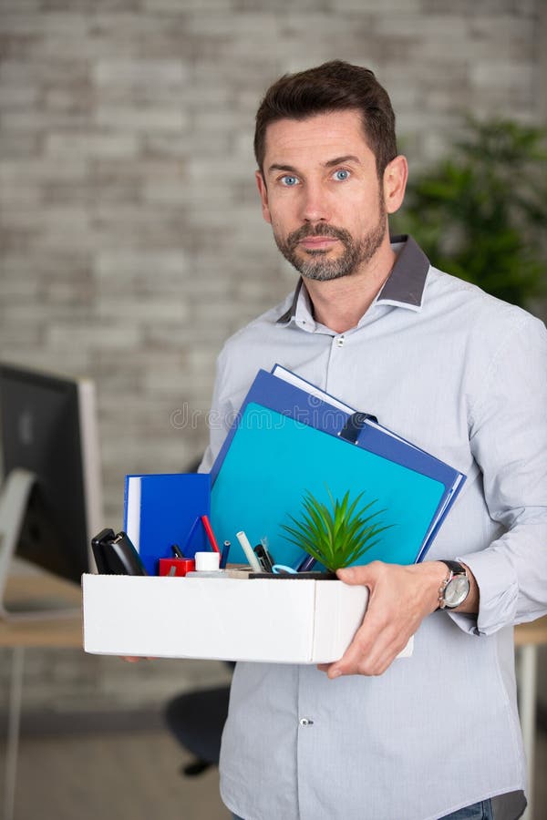 Handsome Worker Leaving Office Taking Box Stock Photo - Image of fired ...