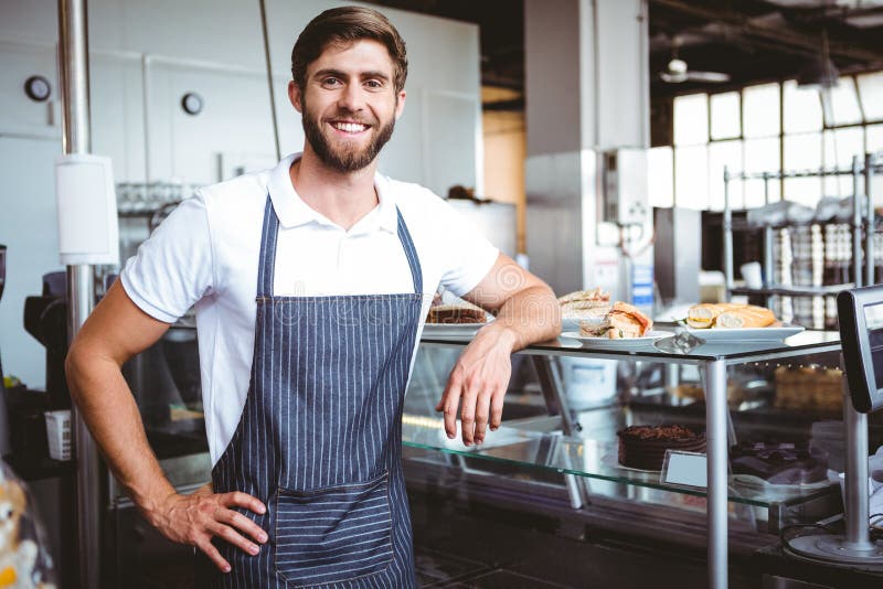 Handsome Worker Posing on the Counter Stock Photo - Image of happy ...