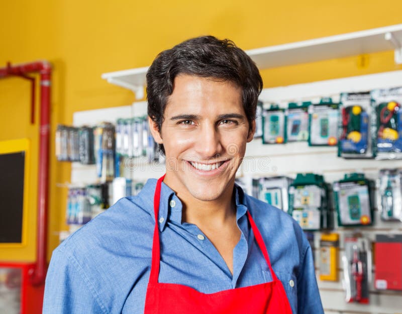Handsome Worker Smiling in Hardware Shop Stock Image - Image of owner ...