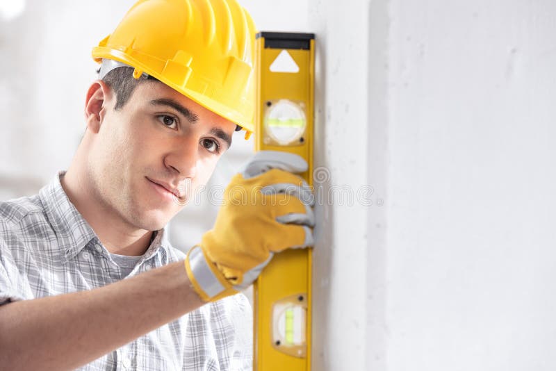 Handsome Young Architect Checking Level Stock Image - Image of tool ...