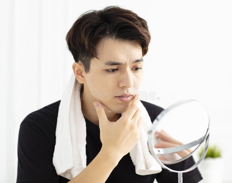 Handsome Young Man Looking in Mirror Stock Image - Image of hygiene ... Handsome Young Man Looking in Mirror Stock Image - Image of hygiene ...