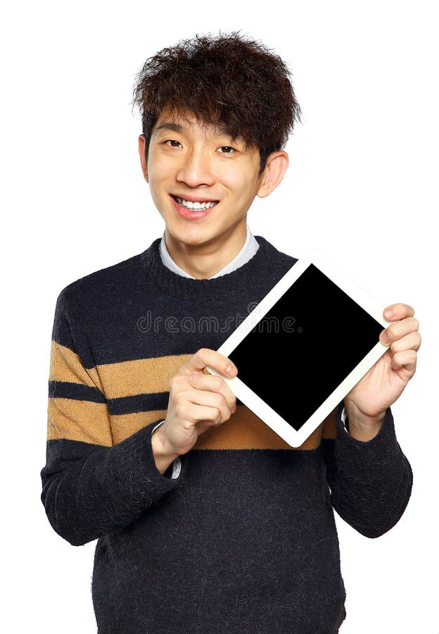 Handsome Young Asian Man Using Tablet / Pad Stock Photo - Image of ...