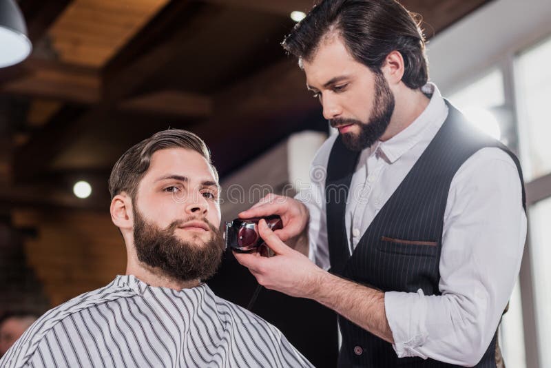 Handsome Young Barber Shaving Man Stock Photo - Image of caucasianmen ...