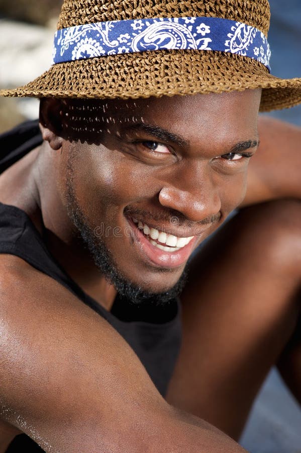 Handsome Young Black Man Smiling with Hat Stock Image - Image of cool ...