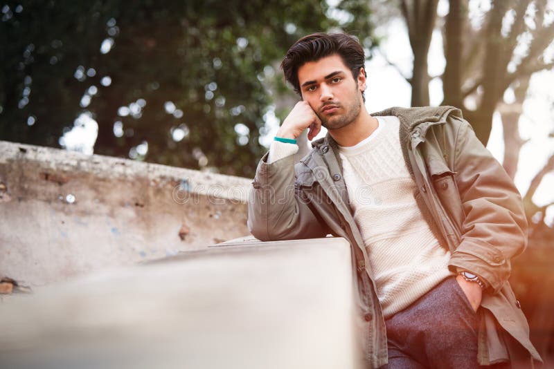 Handsome Young Italian Man Portrait Stylish Hair Male Hairstyle Stock
