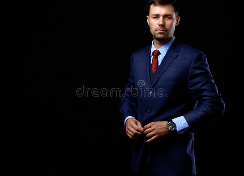 Handsome Young Business Man Standing on Black Stock Photo - Image of ...