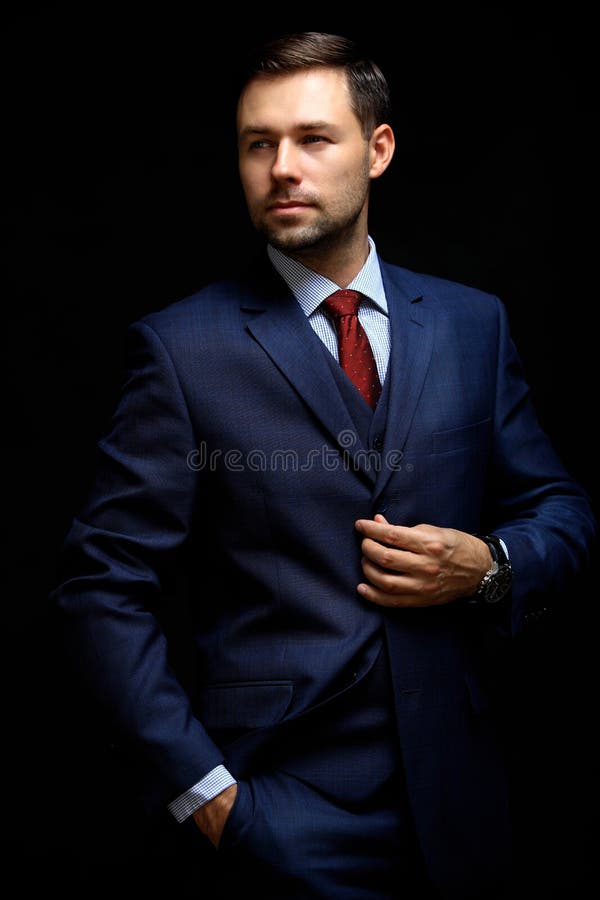 Handsome Young Business Man Standing on Black Stock Image - Image of ...
