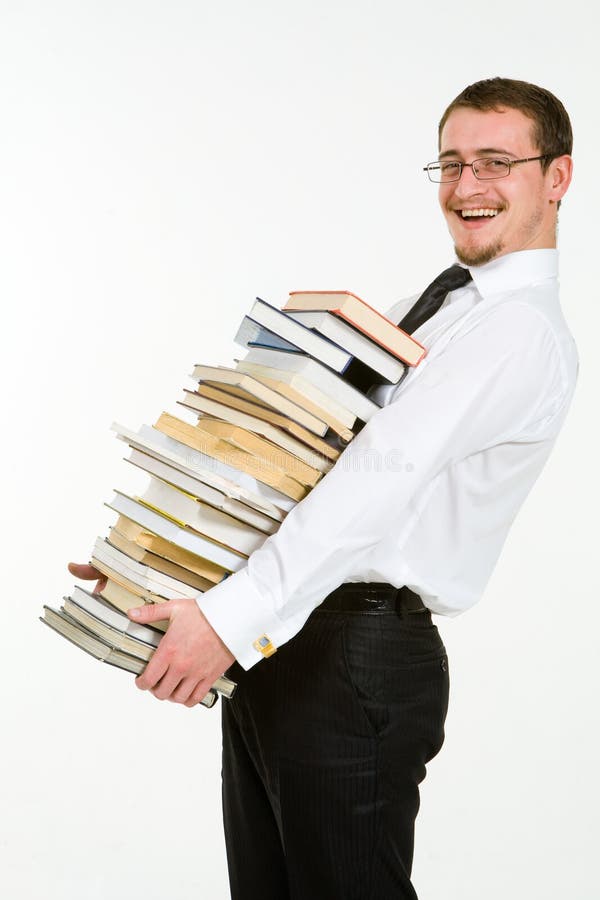 Handsome Young Businessman Holding Stack of Books Stock Photo - Image ...