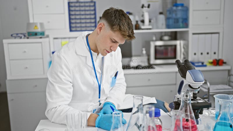 Handsome Young Caucasian Lab Guy, a Dedicated Scientist, Immersed in ...