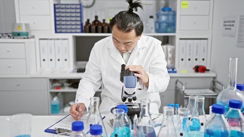 Handsome Young Chinese Scientist Man Delving into Biology with ...