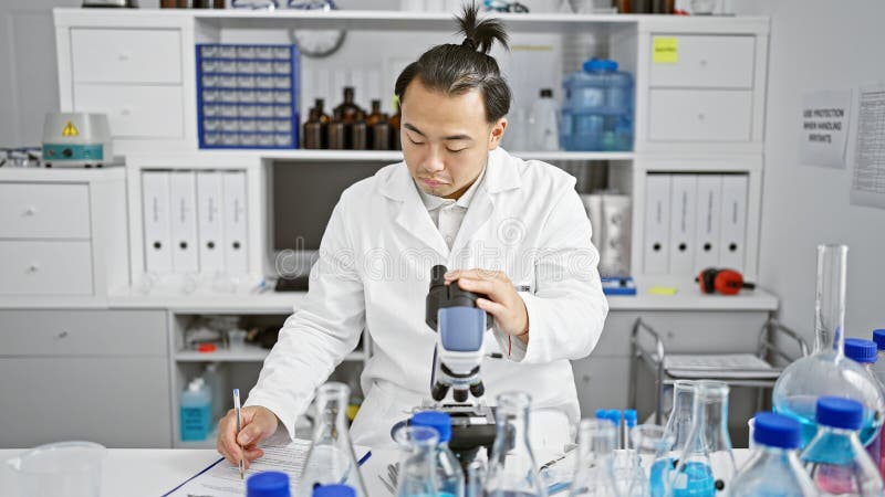 Handsome Young Chinese Scientist Man Delving into Biology with ...