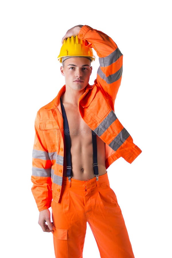 Full Body Shot of Athletic Young Construction Worker with Open Suit ...