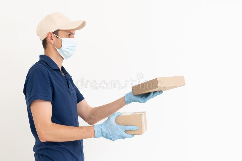 Handsome Young Delivery Man Portrait on White Stock Image - Image of ...