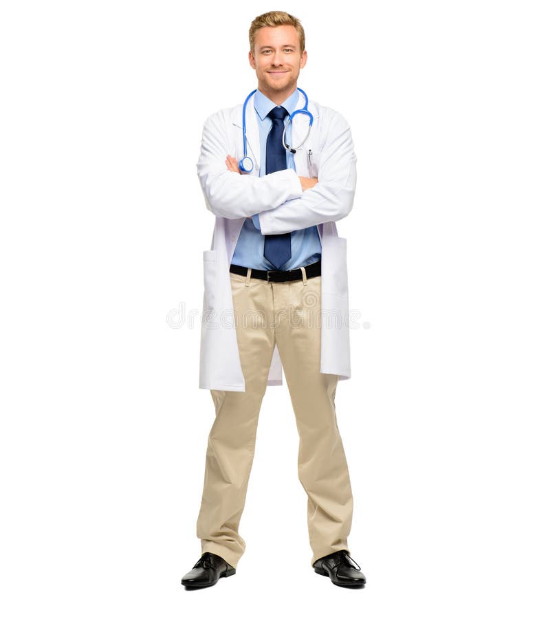 Handsome Young Doctor Posing with His Arms Folded in Studio. Fullbody ...