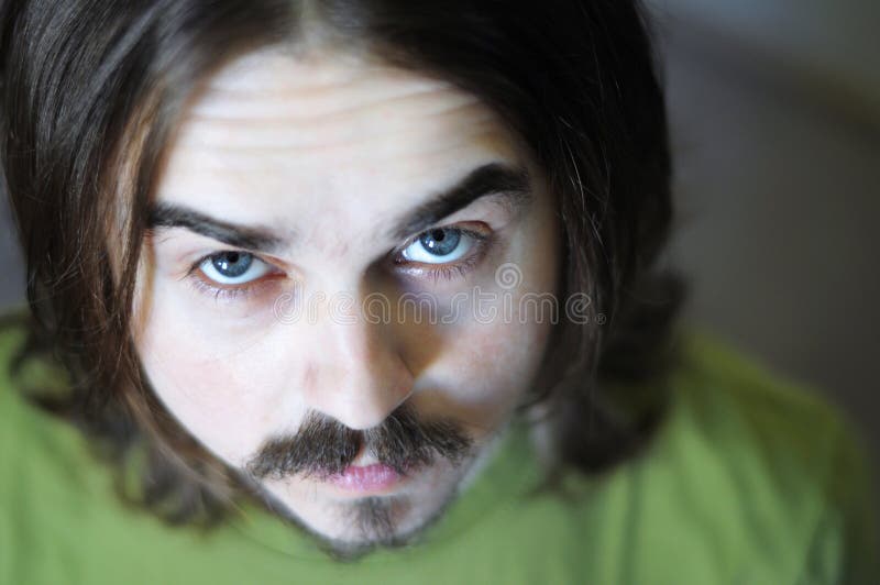 Handsome Young Guy Looking Up Stock Photo - Image of beard, contact ...