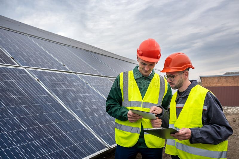 Handsome Young Healthy Guys Workers Working on Installing Solar Panel ...