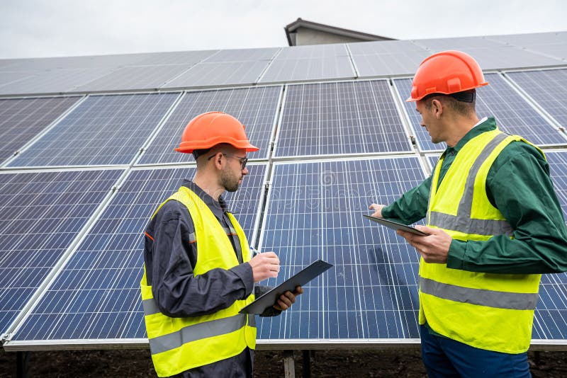 Handsome Young Healthy Guys Workers Working on Installing Solar Panel ...