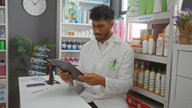 Handsome Young Hispanic Man in a White Lab Coat Working Inside a ...