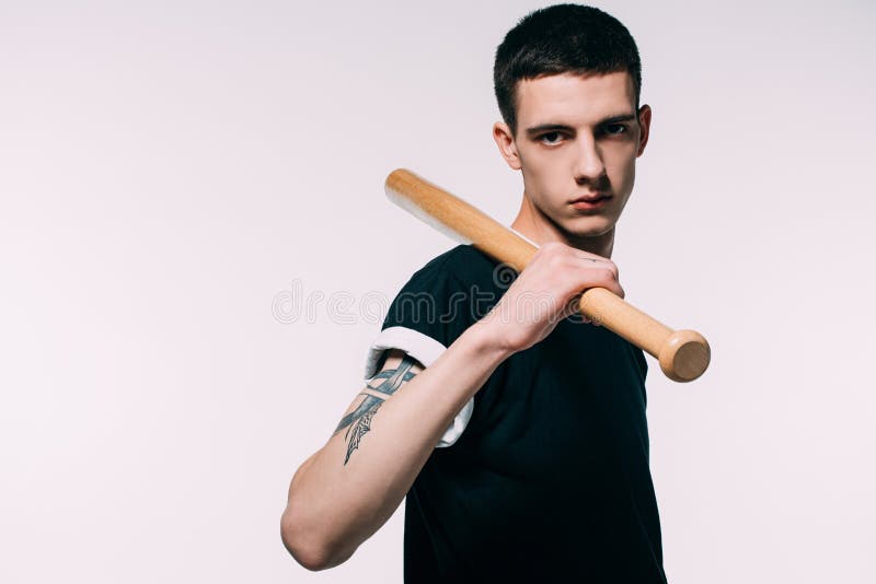 Handsome Young Man with Baseball Bat Stock Image - Image of baseball ...