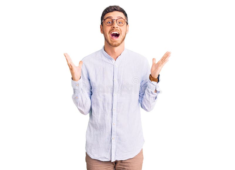 Handsome Young Man With Bear Wearing Elegant Business Shirt And Glasses
