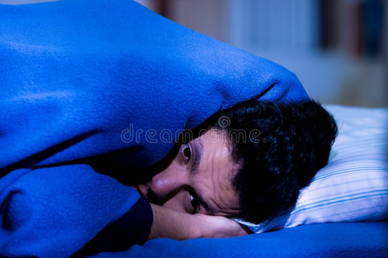 Handsome Young Man in Bed with Eyes Opened Suffering Insomnia and Sleep ...